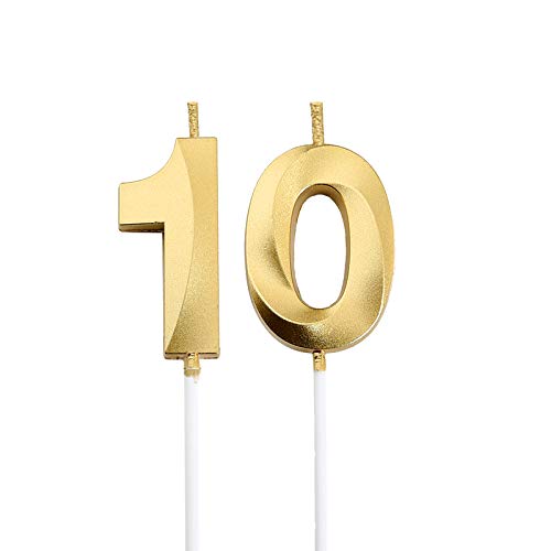 10th Birthday Candles,Gold Number 10 Cake Topper for Birthday Decorations Party Decoration