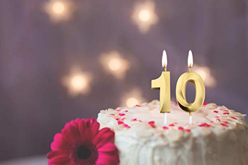 10th Birthday Candles,Gold Number 10 Cake Topper for Birthday Decorations Party Decoration