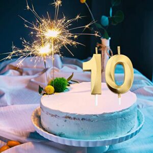 10th Birthday Candles,Gold Number 10 Cake Topper for Birthday Decorations Party Decoration