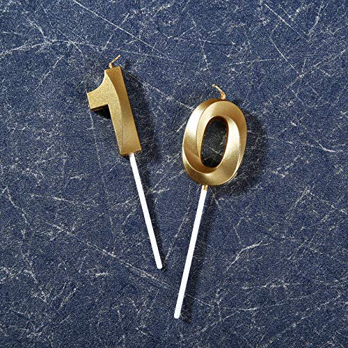 10th Birthday Candles,Gold Number 10 Cake Topper for Birthday Decorations Party Decoration