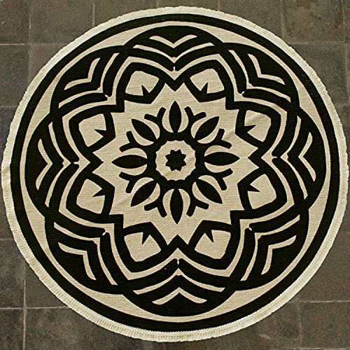 Chardin home Round Farmhouse Rug 3 feet Black & White Mandala | Recycled Cotton Hand Woven Rug, Circle Boho Rug | Perfect for Kitchens, Bathroom, bedrooms, Meditation Mat | Machine Wash