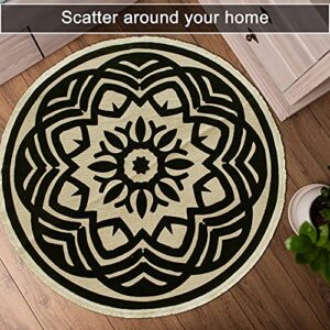 Chardin home Round Farmhouse Rug 3 feet Black & White Mandala | Recycled Cotton Hand Woven Rug, Circle Boho Rug | Perfect for Kitchens, Bathroom, bedrooms, Meditation Mat | Machine Wash