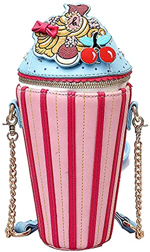 QZUnique Women's PU Leather Shoulder Bag Novelty Ice Cream Shaped Crossbody Bags Cute Phone Chain Bag Handbag Messenger Portable Bag