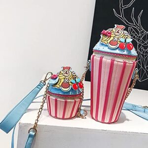 QZUnique Women's PU Leather Shoulder Bag Novelty Ice Cream Shaped Crossbody Bags Cute Phone Chain Bag Handbag Messenger Portable Bag