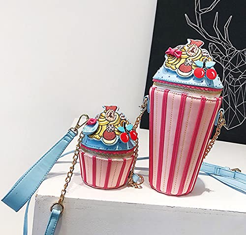 QZUnique Women's PU Leather Shoulder Bag Novelty Ice Cream Shaped Crossbody Bags Cute Phone Chain Bag Handbag Messenger Portable Bag