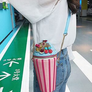 QZUnique Women's PU Leather Shoulder Bag Novelty Ice Cream Shaped Crossbody Bags Cute Phone Chain Bag Handbag Messenger Portable Bag