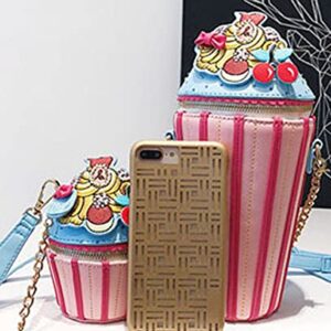 QZUnique Women's PU Leather Shoulder Bag Novelty Ice Cream Shaped Crossbody Bags Cute Phone Chain Bag Handbag Messenger Portable Bag