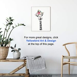 Baby Giraffe Wall Decor Print - Flower Crown Jungle Animals Wall Art Decoration for Girls Bedroom, Kids Room, Nursery - Cute Gift - Boho Shabby Chic Picture - 8x10 UNFRAMED Photo Poster