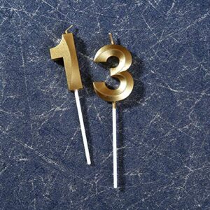 13th Birthday Candles,Gold Number 13 Cake Topper for Birthday Decorations Party Decoration