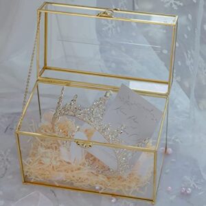 Jajamy Glass Wedding Card Box with Slot, Large Clear Card Box Gold Brass Gift Card Storage Box Perfect for Wedding Receptions, Baby Shower, Birthday Party, Bridal Shower Greeting Card Glass Organizer