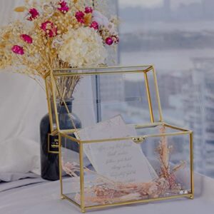 Jajamy Glass Wedding Card Box with Slot, Large Clear Card Box Gold Brass Gift Card Storage Box Perfect for Wedding Receptions, Baby Shower, Birthday Party, Bridal Shower Greeting Card Glass Organizer