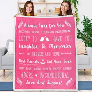 pavilia best friend blanket for women, friendship gift blanket for bff besties, soft fleece sherpa throw blanket, birthday gift for best friend, soul sister, long distance, girl friend (pink)