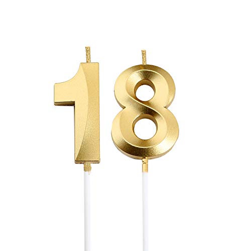 18th Birthday Candles,Gold Number 18 Cake Topper for Birthday Decorations Party Decoration