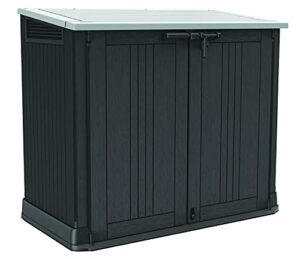 keter store-it-out prime 4.3 x 2.3 foot resin outdoor storage shed with easy lift hinges, perfect for trash cans, yard tools, and pool toys, black