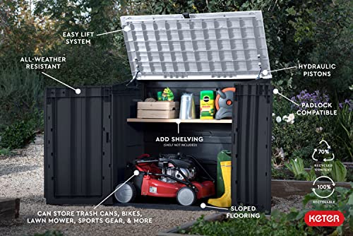 Keter Store-It-Out Prime 4.3 x 2.3 Foot Resin Outdoor Storage Shed with Easy Lift Hinges, Perfect for Trash Cans, Yard Tools, and Pool Toys, Black