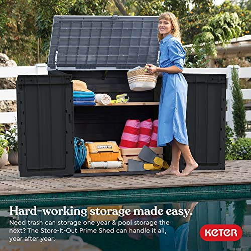 Keter Store-It-Out Prime 4.3 x 2.3 Foot Resin Outdoor Storage Shed with Easy Lift Hinges, Perfect for Trash Cans, Yard Tools, and Pool Toys, Black