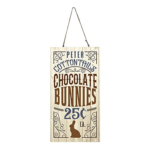 Farmhouse Easter Decor Hanging Wood Wall Sign (Vertical Chocolate Bunnies)