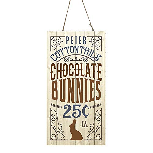 Farmhouse Easter Decor Hanging Wood Wall Sign (Vertical Chocolate Bunnies)