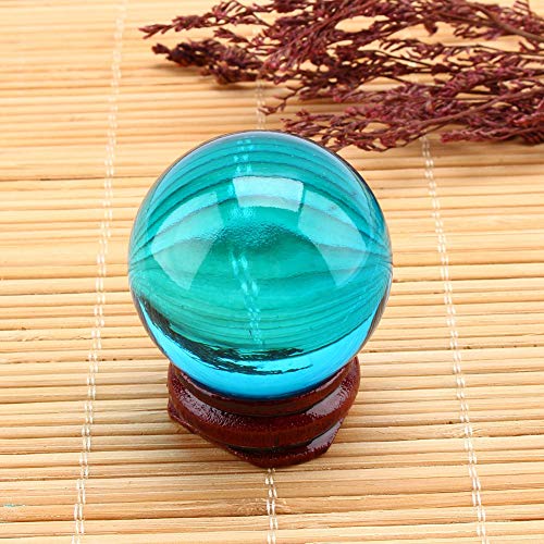 Zerodis Healing Crystal Natural Ball, Quartz Crystal Healing Ball Asian Rare Natural Royal Blue Sphere 40mm with Wood Stand Home Decor Gift