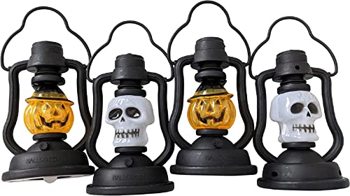 The Electric Mammoth LED Halloween Candles – Set of 4 – Light Up Flashing Pumpkin Skull Lantern Decoration – Fun Decor for Work, School, Office or Home