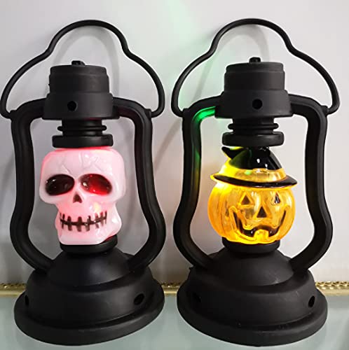 The Electric Mammoth LED Halloween Candles – Set of 4 – Light Up Flashing Pumpkin Skull Lantern Decoration – Fun Decor for Work, School, Office or Home