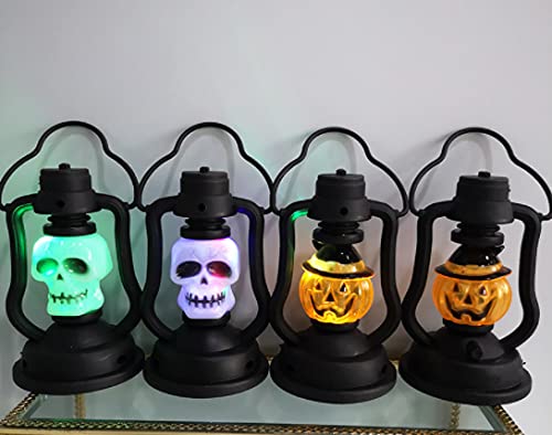 The Electric Mammoth LED Halloween Candles – Set of 4 – Light Up Flashing Pumpkin Skull Lantern Decoration – Fun Decor for Work, School, Office or Home