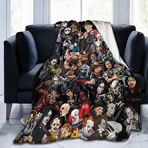 JAPYZEY Horror Scared Movie Characters Blanket Flannel Fleece Throw Anime Blanket Plush Lightweight Halloween Decoration Luxury Warm Microfiber Blanket for Bed/Sofa/Camping 60"x50"