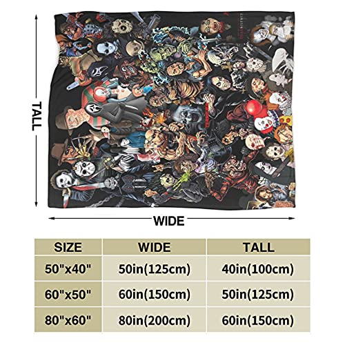 JAPYZEY Horror Scared Movie Characters Blanket Flannel Fleece Throw Anime Blanket Plush Lightweight Halloween Decoration Luxury Warm Microfiber Blanket for Bed/Sofa/Camping 60"x50"