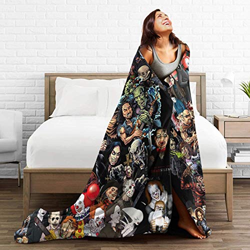 JAPYZEY Horror Scared Movie Characters Blanket Flannel Fleece Throw Anime Blanket Plush Lightweight Halloween Decoration Luxury Warm Microfiber Blanket for Bed/Sofa/Camping 60"x50"