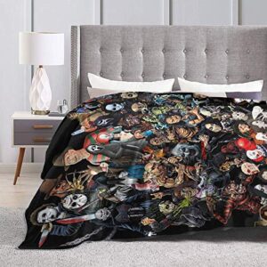 JAPYZEY Horror Scared Movie Characters Blanket Flannel Fleece Throw Anime Blanket Plush Lightweight Halloween Decoration Luxury Warm Microfiber Blanket for Bed/Sofa/Camping 60"x50"