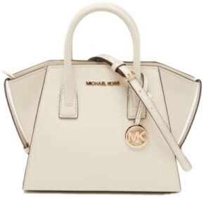 michael kors avril small top zip slouchy satchel crossbody light cream white