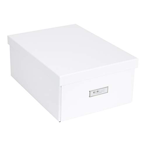 Bigso Katia Collapsible Storage Box | Photo Storage Box with Labelframe for Easy Identification | Simple Assembly without Tools | Decorative Storage Boxes with Lids | 11.3″ x 15.4″ x 6.4″ | White