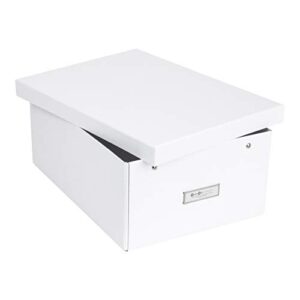 Bigso Katia Collapsible Storage Box | Photo Storage Box with Labelframe for Easy Identification | Simple Assembly without Tools | Decorative Storage Boxes with Lids | 11.3″ x 15.4″ x 6.4″ | White