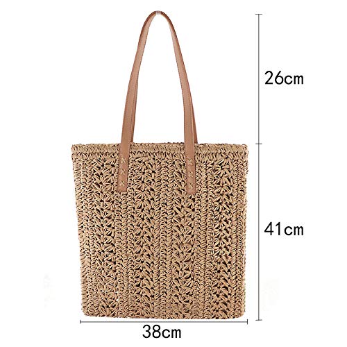 Meyaus Women Large Straw Woven Shoulder Bag Bohemian Beach Travel Top-handle Bag Tote