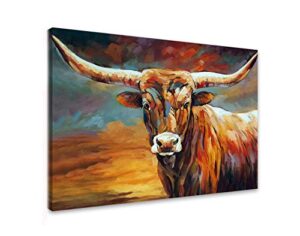 souldoor cow pictures wall decor picture of texas longhorn print bull horn picture artwork of cows for bedroom living room framed ready to hang 16×24 inch