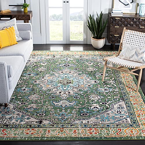 SAFAVIEH Madison Collection 8' x 10' Green / Turquoise MAD474Y Boho Distressed Medallion Non-Shedding Living Room Bedroom Dining Home Office Area Rug