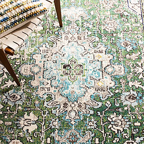 SAFAVIEH Madison Collection 8' x 10' Green / Turquoise MAD474Y Boho Distressed Medallion Non-Shedding Living Room Bedroom Dining Home Office Area Rug