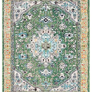 SAFAVIEH Madison Collection 8' x 10' Green / Turquoise MAD474Y Boho Distressed Medallion Non-Shedding Living Room Bedroom Dining Home Office Area Rug