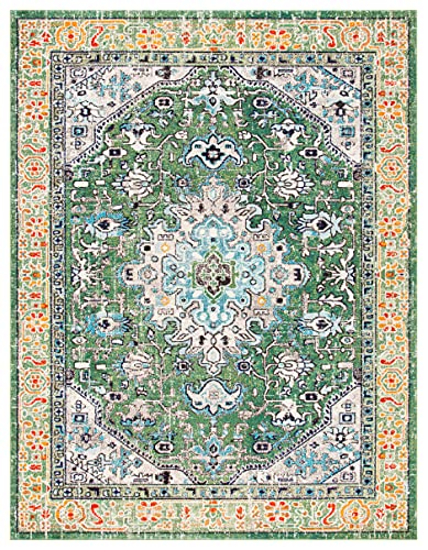 SAFAVIEH Madison Collection 8' x 10' Green / Turquoise MAD474Y Boho Distressed Medallion Non-Shedding Living Room Bedroom Dining Home Office Area Rug