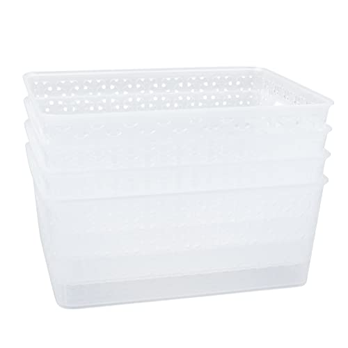 Yesdate Pack of 4 Storage Baskets, Plastic Weave Basket Bin, Clear, T