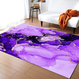 contemporary non-slip area rug abstract ink paint purple and gold marble art painting printed rugs art carnival rubber backing living room floor mats rectangle area rug carpet for indoor 2’x3′