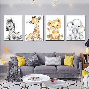 Baby Watercolor Animals Wall Art Prints Set of 4 (8x10,Unframed),Tiger Elephant Zebra Giraffe Safari Animals Pictures Nursery Decor Art