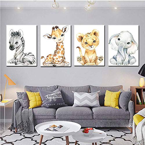 Baby Watercolor Animals Wall Art Prints Set of 4 (8x10,Unframed),Tiger Elephant Zebra Giraffe Safari Animals Pictures Nursery Decor Art