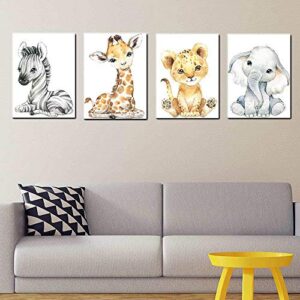 Baby Watercolor Animals Wall Art Prints Set of 4 (8x10,Unframed),Tiger Elephant Zebra Giraffe Safari Animals Pictures Nursery Decor Art