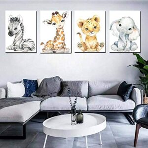 Baby Watercolor Animals Wall Art Prints Set of 4 (8x10,Unframed),Tiger Elephant Zebra Giraffe Safari Animals Pictures Nursery Decor Art