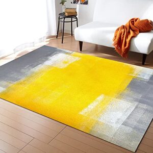 kithome contemporary non-slip area rug grey and yellow abstract art texute printed rugs art carnival rubber backing living room floor mats rectangle area rug carpet for indoor 2’x3′