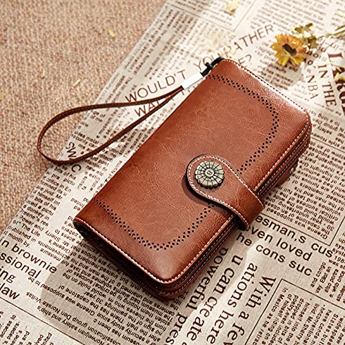 BOSTANTEN Womens Wallet Genuine Leather Large Capacity Wristlet Clutch Purse Credit Card Holder with RFID Blocking Brown