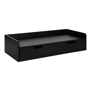 kate and laurel kitt modern floating shelf with drawers, 28 x 12 x 6.5 inches, black, chic floating storage console table or desk for wall