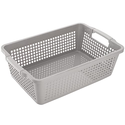 Hedume 4 Pack Plastic Storage Baskets with Handle, 15”x9.8”x4.7” Pantry Storage Bins, Closet Baskets, Large Organization Basket for Nursery, School, Office