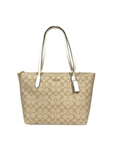 coach signature zip tote shoulder handbag (im/light khaki chalk)